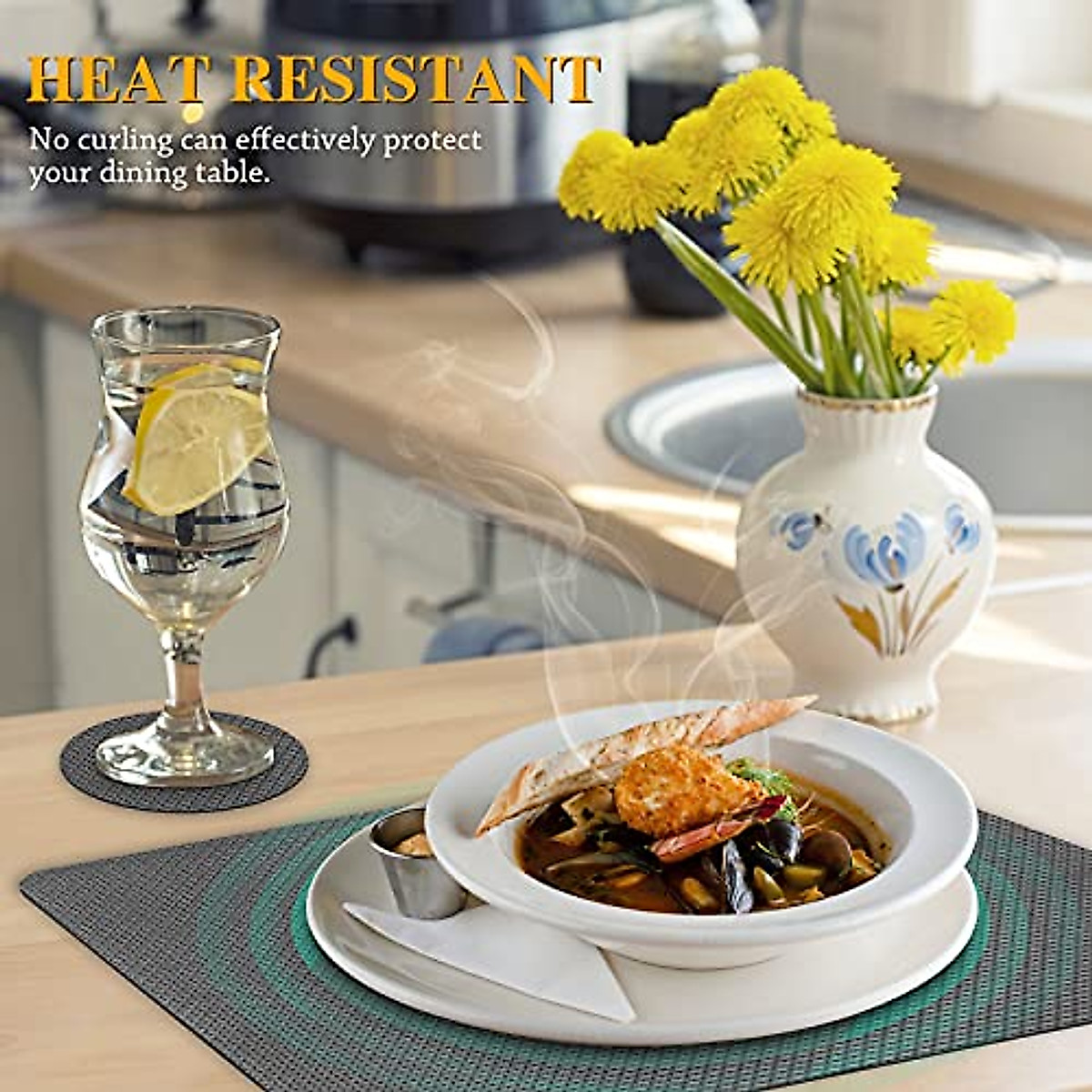 Placemats Set of 6, Placemat with Coasters Heat Stain Scratch Resistant Non-Slip Waterproof Oil-Proof Washable Wipeable Outdoor Indoor for Dining Patio Table Kitchen Decor and Kids，（Grey 6）