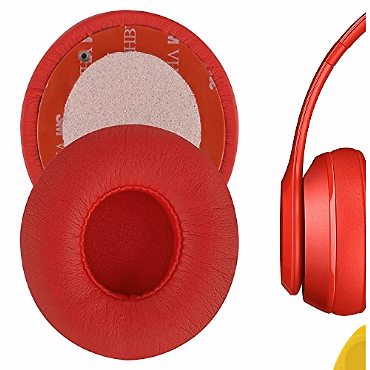 Geekria QuickFit Replacement Ear Pads for Beats Solo2 Wireless, Solo2.0 Wireless (B0534) On-Ear Headphones Earpads, Headset Ear Cushion Repair Parts (Red)