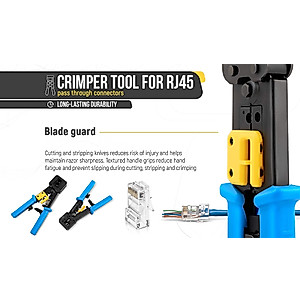 Bundle – 2 items: RJ45 Crimp Tool + 200 Pack of Cat5e Pass Through Connectors.