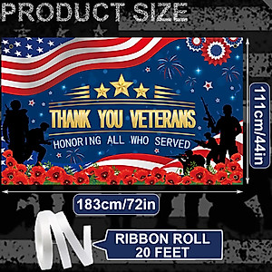 Veterans Day Backdrop, Veterans Day Decorations 72 x 44'' Thank You Veterans Banner Honoring All Who Served Patriotic Decororations for Veterans Day Home Party Supplies