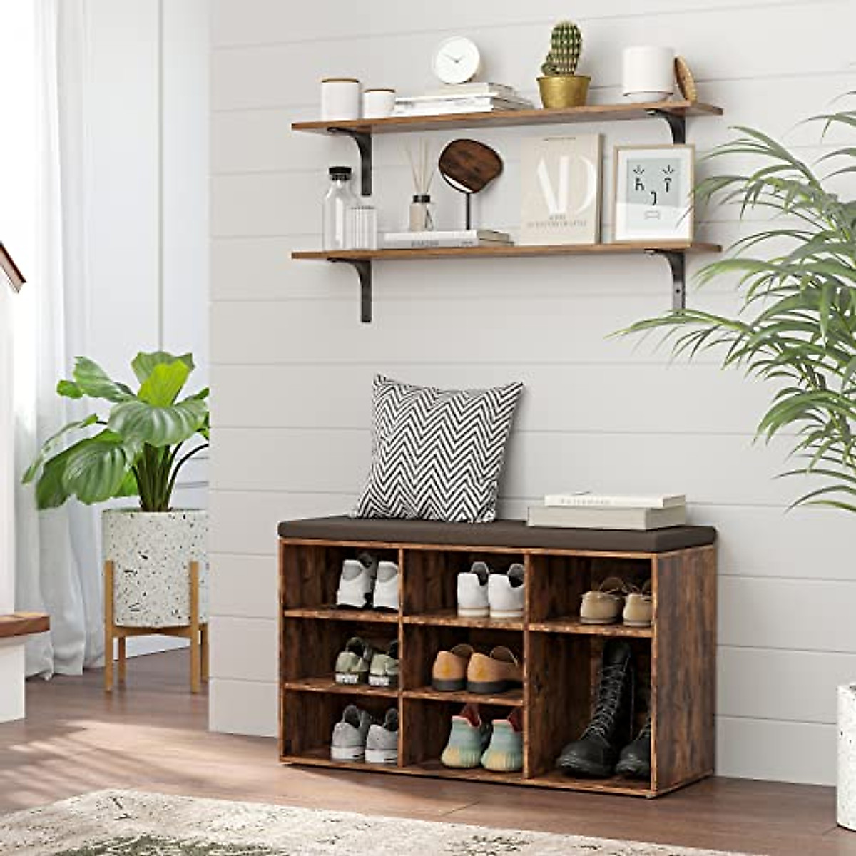 DINZI LVJ Long Wall Shelves, 39.4Inch Wall Mounted Shelves Set of 2, Extra Large Wall Storage Ledges with Sturdy Metal Brackets for Living Room, Bathroom, Bedroom, Kitchen, Rustic Brown