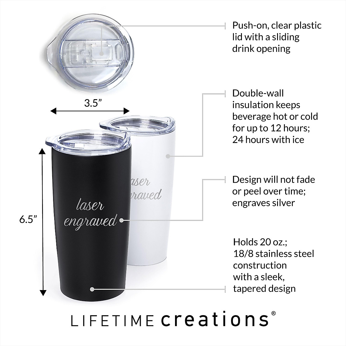 Lifetime Creations Personalized Tumbler with Engraved Name: Custom Coffee Travel Mug with Lid, Tumblers with Names, Christmas Gifts for Employees, Insulated Stainless Steel (Matte Black, 20 oz)