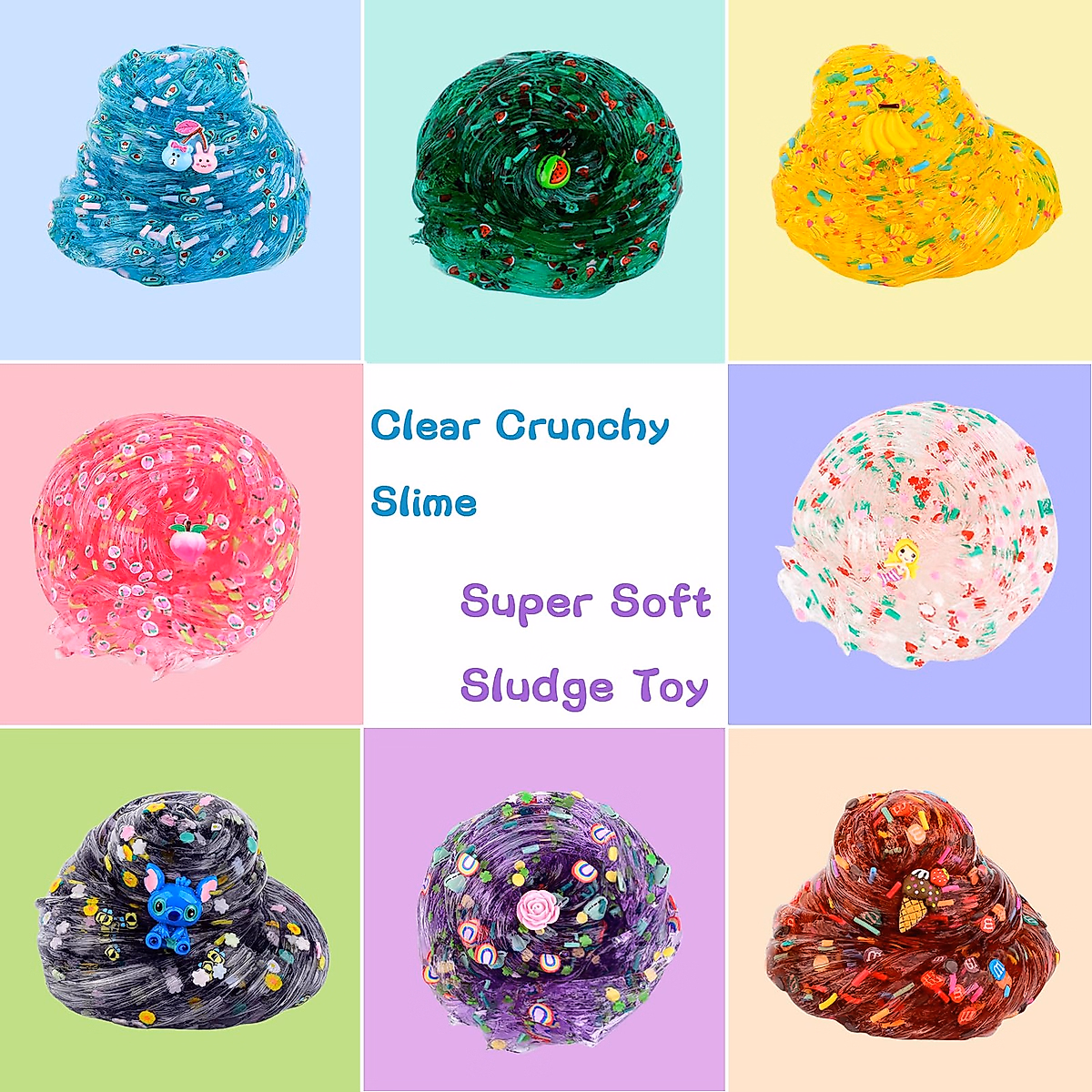 8 Pack Jelly Cubes Slime Kit,Non Sticky,Super Soft Sludge Toy,Birthday Gifts for Kids,DIY Premade Crystal Glue Boba Slimes Party Favor for Girls & Boys.