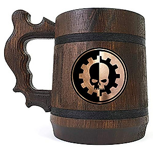 Adeptus Mechanicus Wooden Beer Mug, 40k Engraved Beer Stein, Custom Beer Gift for Gamer, Handmade Wooden Tankard