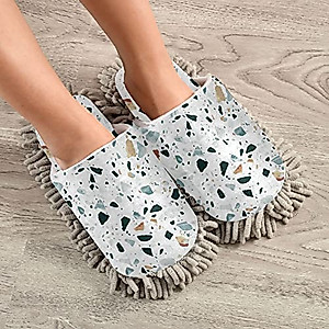 Kigai Microfiber Cleaning Slippers Classic Terrazzo Washable Mop Shoes Slipper for Men/Women House Floor Dust Cleaner, Size L