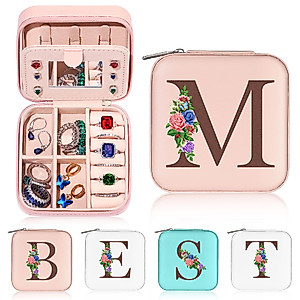 Yesteel Travel Jewelry Case Jewelry Box Jewelry Organizer, Initial Small Jewelry Boxes for Women Travel Jewelry Box, Travel Essentials Travel Accessories for Women, Teen Girl Gifts Letter M