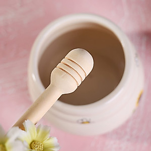 Ceramic Honey Jar with Wooden Honey Dipper-Honey Pot with Dipper- Honey Jar with Stand, Great Bee Decor- Farmhouse Kitchen Decor