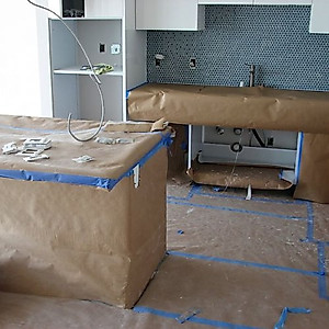 Plasticover - PCP360200 Reinforced Kraft Floor Protection Paper, Plastic Coated and Fiberglass Threading, Brown, 36" Wide by 200' Long