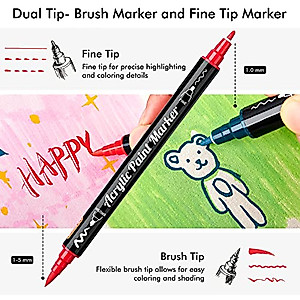 Shuttle Art 36 Colors Dual Tip Acrylic Paint Markers, Brush Tip and Fine Tip Acrylic Paint Pens for Rock Painting, Ceramic, Wood, Canvas, Plastic, Glass, Stone, Calligraphy, Card Making, DIY Crafts