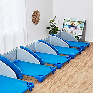 ECR4Kids Stackable Kiddie Cot, Toddler Size, Classroom Furniture, Blue, 6-Pack