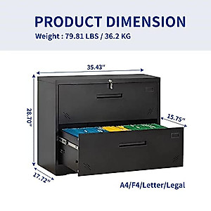 Yone jx je 2 Drawer Lateral Filing Cabinet for Legal/Letter A4 Size, Large Deep Drawers Locked by Keys, Locking Wide File Cabinet for Home Office, Metal Steel (Black)