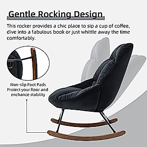 NIOIIKIT Nursery Rocking Chairs, Accent Rocking Chair with Solid Metal Legs, Upholstered Velvet Glider Rockers with High Backrests for Mom, Gifts, Living Room, Bedroom (Black Velvet)