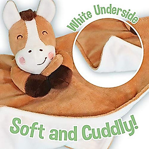 Baby Aves Horse Lovey Baby Security Blanket - Pony Stuffed Plush Animal Blankie 13x13 inches (Brown)