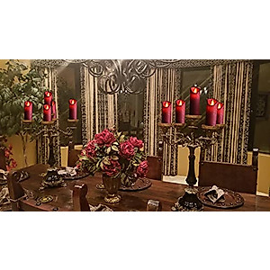 Kitch Aroma Burgundy Red Glitter Flickering Flameless Candles Set of 5(H 5"/5.5"/6"/7"/8" xD 2.2") Christmas Red Powder Candle Fllickering Flameless Candles Home Decor