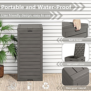 LHBGO 31 Gallon Kitchen Trash Can, Waterproof Garbage Can with Tiered Lid and Drip Tray, Resin Outside Trash Bin for Patio, Backyard, Deck, Gray