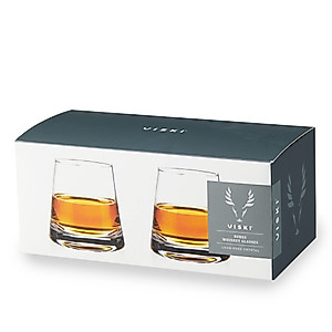 Viski Burke Whiskey Glasses with Pyramid Design, Rocks Glass, Crystal Angled Tumblers for Scotch and Cocktails, Clear, 8 Oz, Set of 2