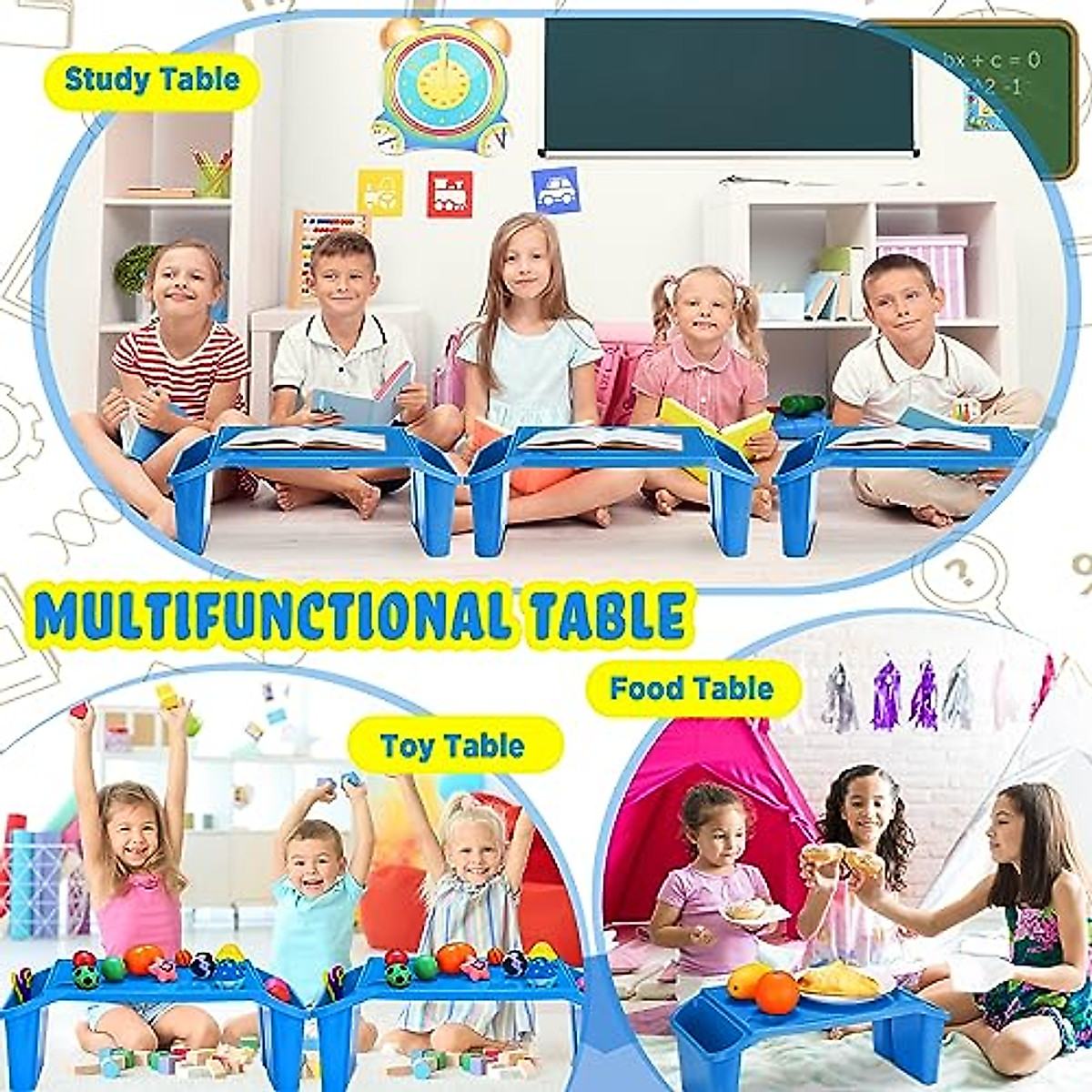 Kisston 12 Pcs Kids Lap Desk Bulk Lap Tray Lap Table Bed Table Plastic Lap Desk with Extra Storage Space Activities Children Portable Lap Desk for Kids Students Work Study School Classroom (Blue)