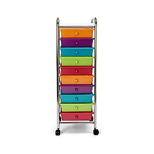 Seville Classics 10-Drawer Multipurpose Mobile Rolling Utility Storage Organizer with Tray Cart, Multicolor (Pearl)