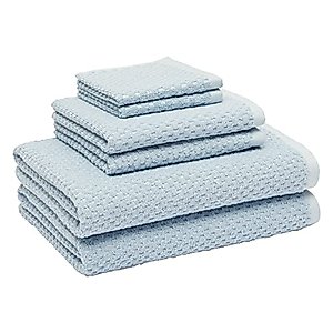 Amazon Basics Odor Resistant Textured Bath Towel Set - 6-Pieces,Cotton Light Blue