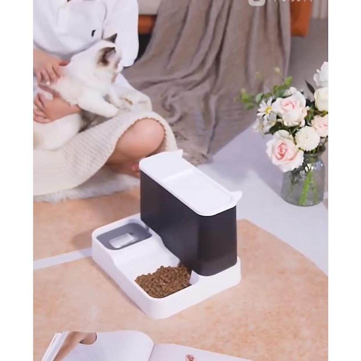 RENJIMWON Automatic Cat & Dog Feeders-Food and Water Dispenser Gravity Feeder- Self Dispensing Pet Feeder -Automatic Gravity Cat Dog Feeder (Grey)