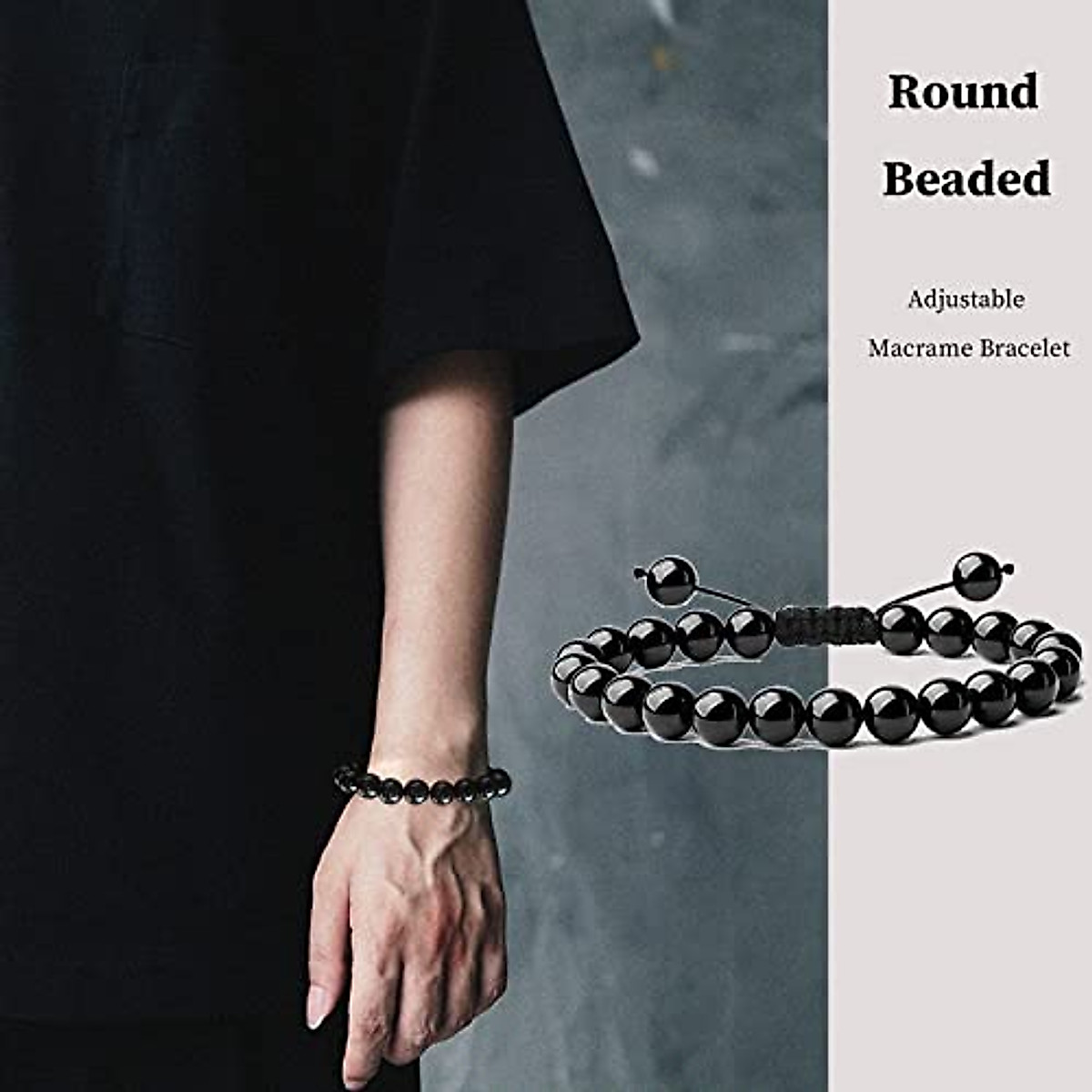 JEWPARK 10 PCS 8mm Semi-Precious Gemstone Bracelet Set Healing Crystal Stone Bracelets for Men Women Round Beaded Adjustable Macrame Bracelets