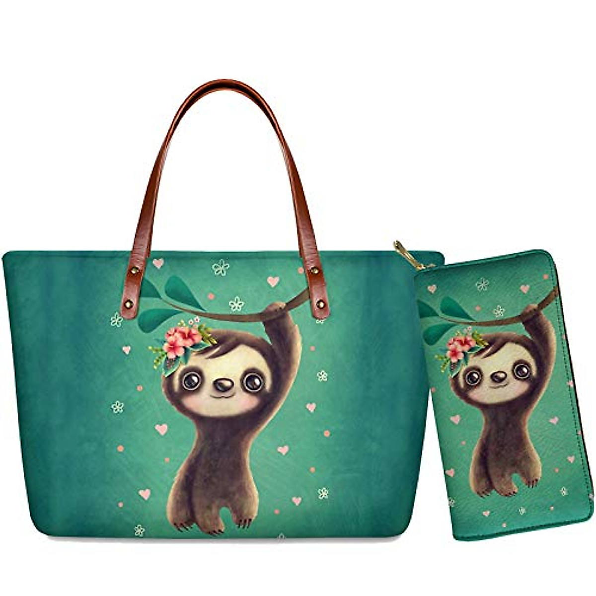 Xhuibop Sloth Tote Purses for Women Casual Handbag and Wallet Set for Teens Girls Shoulder Bag Large Capacity Tote Bag Lightweight Beach Bag
