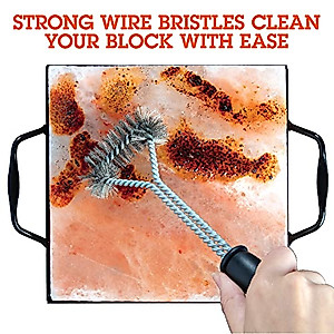 Himalayan Salt Block Holder & Stainless Steel Wire Cleaning Brush- Heat Resistant & Durable w/ Easy-Grip Handles for Safety - Fits any 8"x8" Salt Slab - Use for Indoor Cooking & Outdoor BBQ Grilling