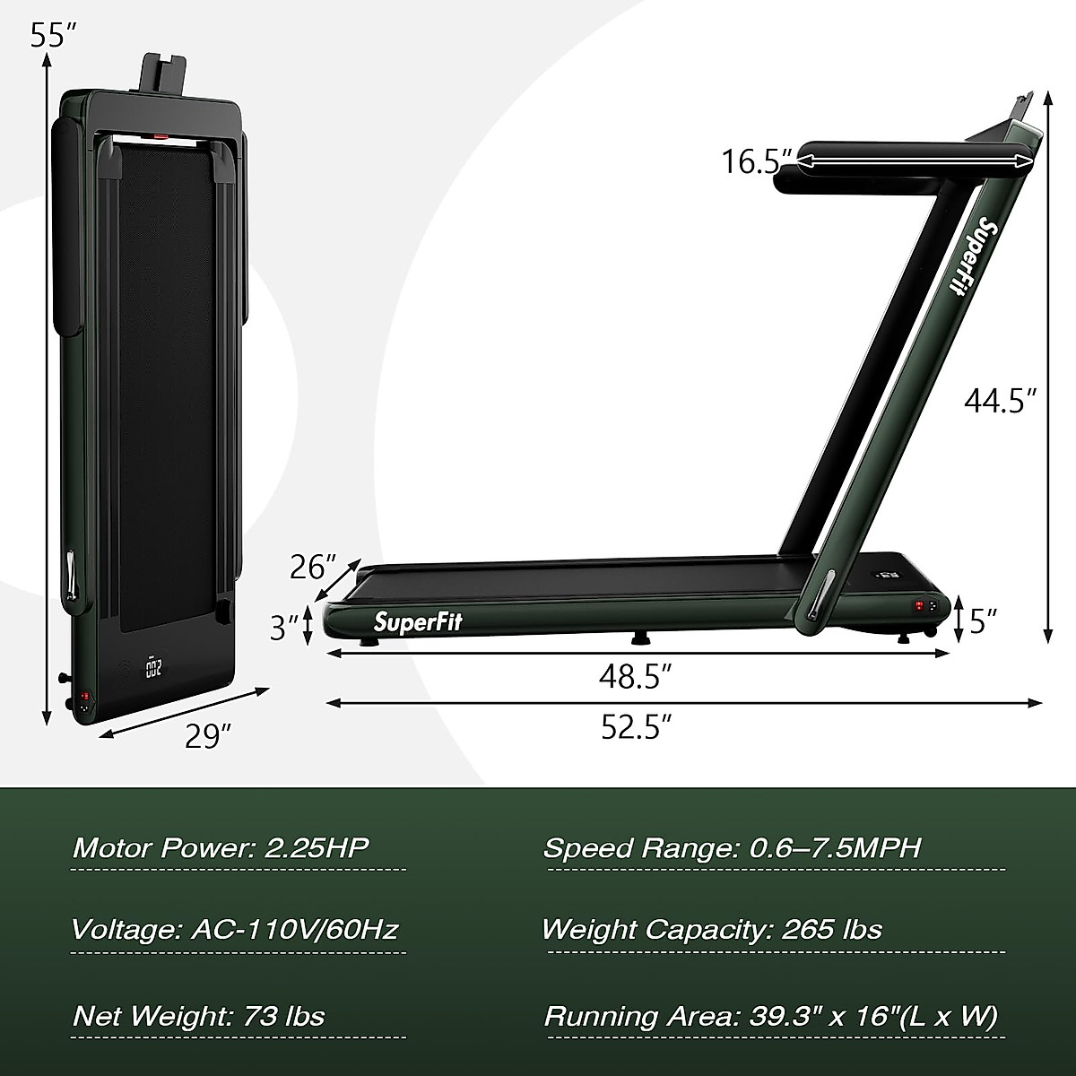 Under Desk Treadmill, Superfit 2 in 1 Walking Pad Treadmill Under Desk for Office Home Use, Portable Desk Treadmills with Remote Control, LED Display for Walking and Jogging