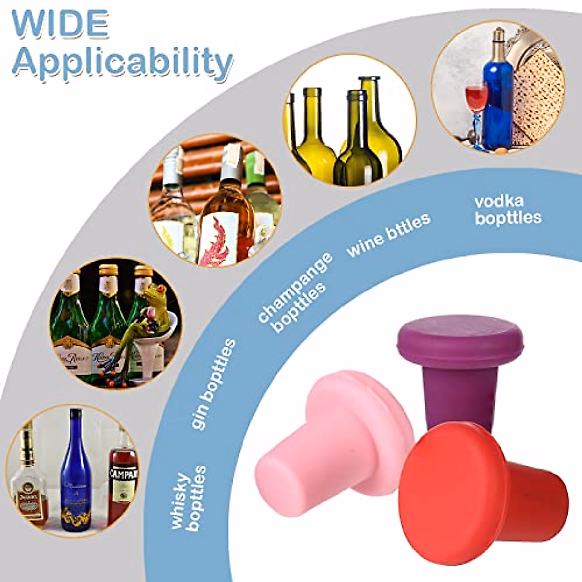 8 Pcs Silicone Wine Stopper Reusable Beer Bottle Stopper Beer Glass Bottle Sealer Stoppers Beverage Beer Champagne Wine Storage Keep Fresh Tools for Wine Bottles Supplies Gift (Rainbow)