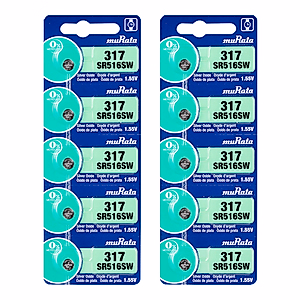 Murata 317 Battery SR516SW 1.55V Silver Oxide Watch Button Cell (10 Batteries)