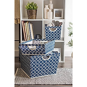 DII Collapsible Polyester Storage Bin, Trapezoid Lattice, Nautical Blue, Medium