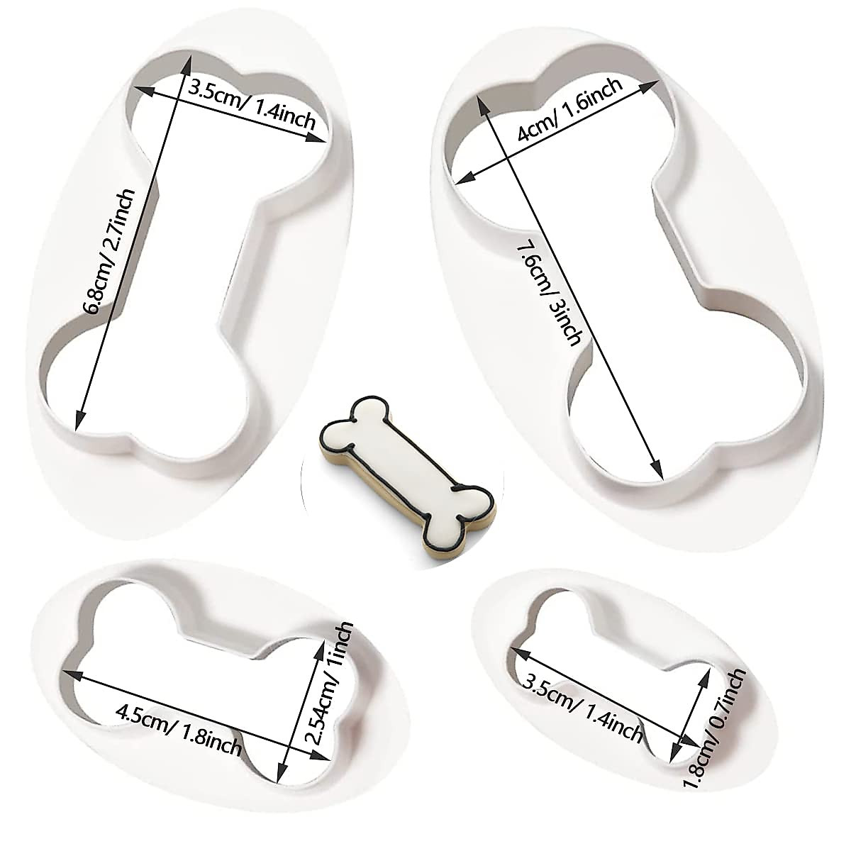 Dog Bone Cookie Cutters, Bone Shape Cookie Cutters 4 Pcs/Set, Dog Treats Cookie Cutter, Homemade Dog Biscuit Treats Cutters Plastic Different Sizes Mini Small Medium Big