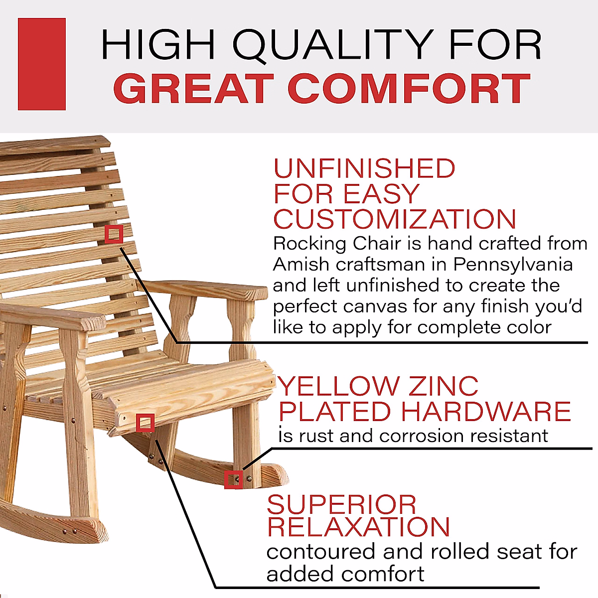 Amish Heavy Duty 600 Lb Roll Back Pressure Treated Rocking Chair (Unfinished)