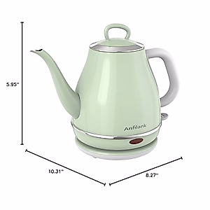 Anfilank Electric Gooseneck Kettle, 1L 1500W Fast Boil, 100% Stainless Steel BPA Free Pour-Over Coffee & Tea Kettle, Water Boiler with Auto Shut & Boil-Dry Protection, Green