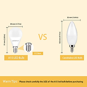 LEDEPLY A15 Ceiling Fan Light Bulbs, Dimmable, E12 Base LED Bulb, 5.5W=40W, Warm White 2700K, 500 Lumen, LED Light Bulb, 6 Pack