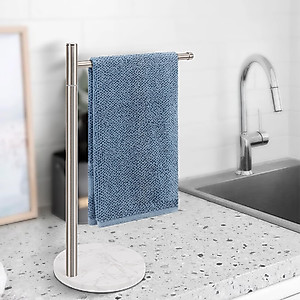 BathAce Hand Towel Holder, L-Shape Hand Towel Stand with Marble Base, Stainless Steel Swivel Stand Hand Towel Rack Free-Standing Towel Bar for Bathroom Kitchen Countertop, 1 Arms (Brushed Nickel)