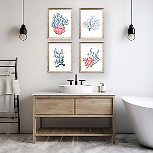 Beach Decor Art Prints (Set of 4) - Unframed - 8x10s | Serene and Inviting Coral-Themed Wall Art Prints | Perfect for Nautical and Ocean-Inspired Home Decor | Bathroom Wall Decor | Apartment Decor