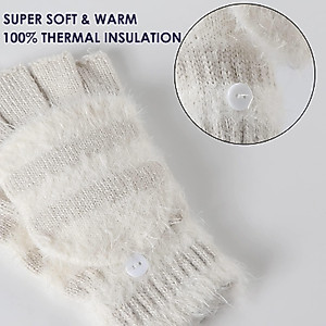 Achiou Winter Fingerless Gloves for Women, Warm Convertible Clamshell Mitten Gloves, Knitted Half Finger Flip Top Gloves Girl