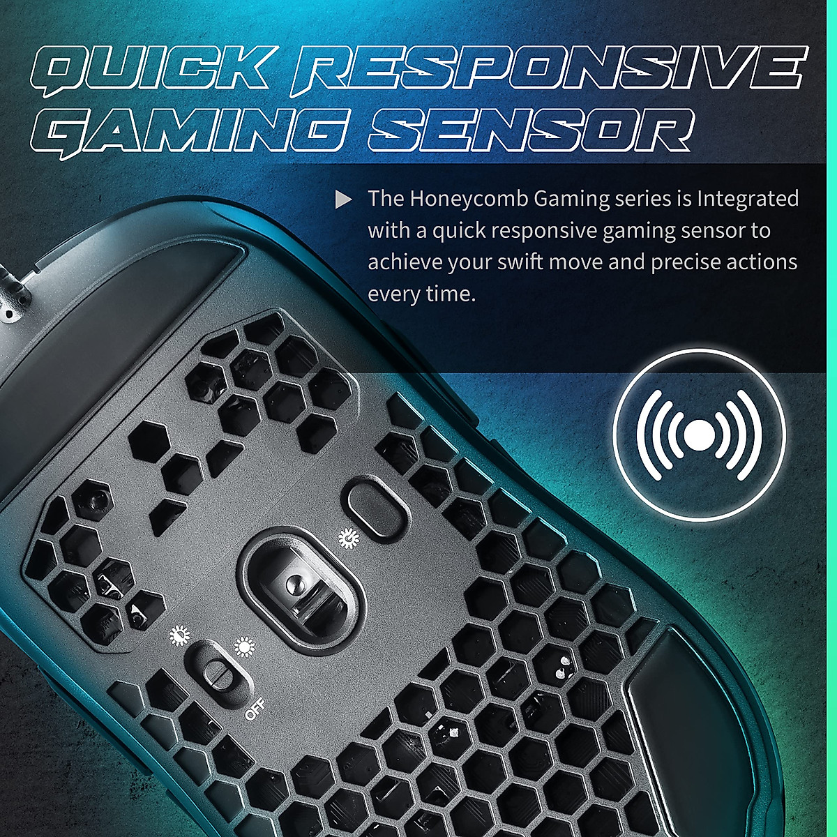 GUNMJO Gram DIY Honeycomb Shell 2.4G Wireless RGB Gaming Mouse, Gaming Wireless Mouse with 9 Buttons and Up to 10,000 DPI, Computer Mice for PC Gaming, Black Color
