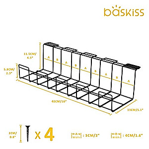 Under Desk Cable Management Tray 2 Packs, 16 inches Under Table Cord Organizer for Wire Management, Metal Wire Cable Mesh Holder for Desks, Offices and Kitchens (Black)