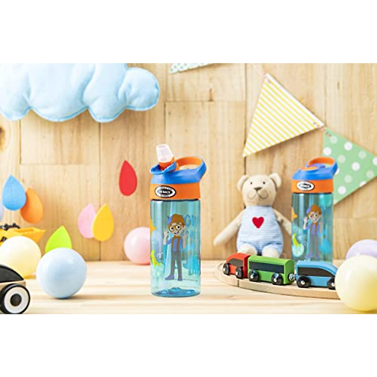 Zak Designs Blippi Kids Water Bottle with Spout Cover and Built-in Carrying Loop, Made of Durable Plastic, Leak-Proof Water Bottle Design for Travel (17.5 oz, Pack of 2)