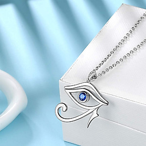 Ancient Egyptian Eye of Horus Necklace Blue Horus Eye of Ra Pendant Necklace for Women 925 Sterling Silver Third Eye Symbol of Protection Necklace Royal Power Amulet Jewelry Gifts for Christmas FP11W
