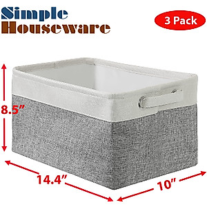 Simple Houseware Large Decorative Fabric Storage Bin Basket for Nursery, 3 Pack, Grey