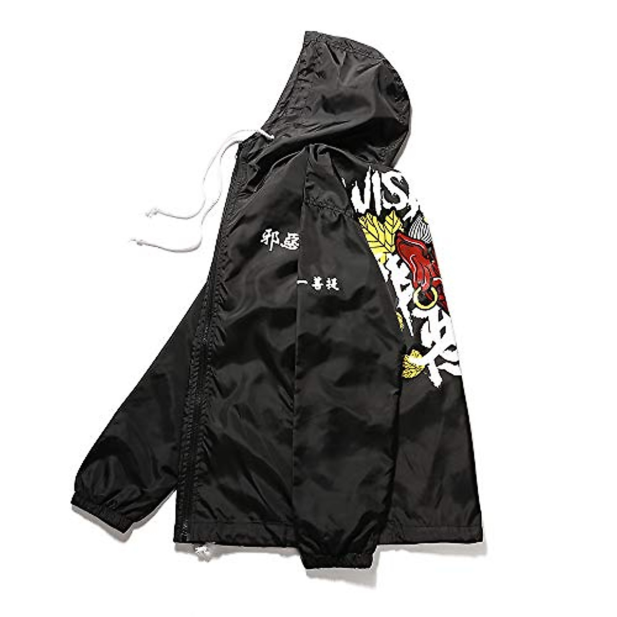 AITFINEISM Men's Lightweight Windbreaker Casual Drawstring Hooded Zip Jackets (Large, Black-1)