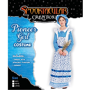 Spooktacular Creations Colonial Pioneer Girls Costume Deluxe Prairie Dress for Halloween Laura Ingalls Costume Dress Up Party (Small (5-7yr))