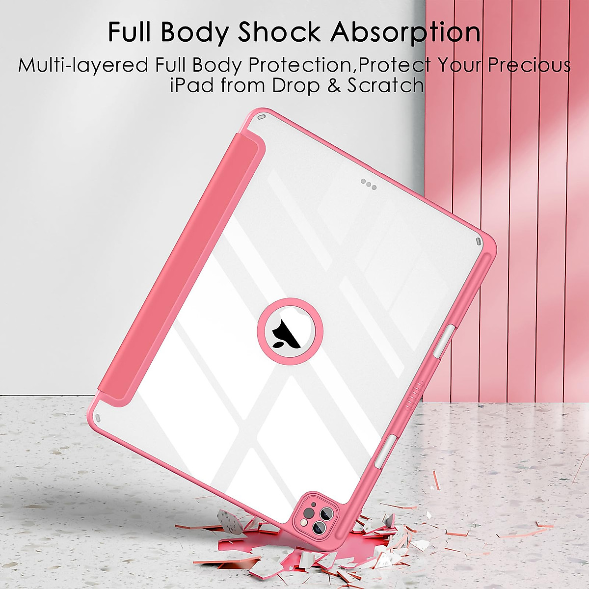 Soke Clear Case for iPad Air 13 Inch M3 2025 & M2 2024 - Built-in Pencil Holder+Auto Sleep/Wake+Camera Protection, Shockproof Back Cover for Apple iPad Pro 12.9 Inch,Watermelon