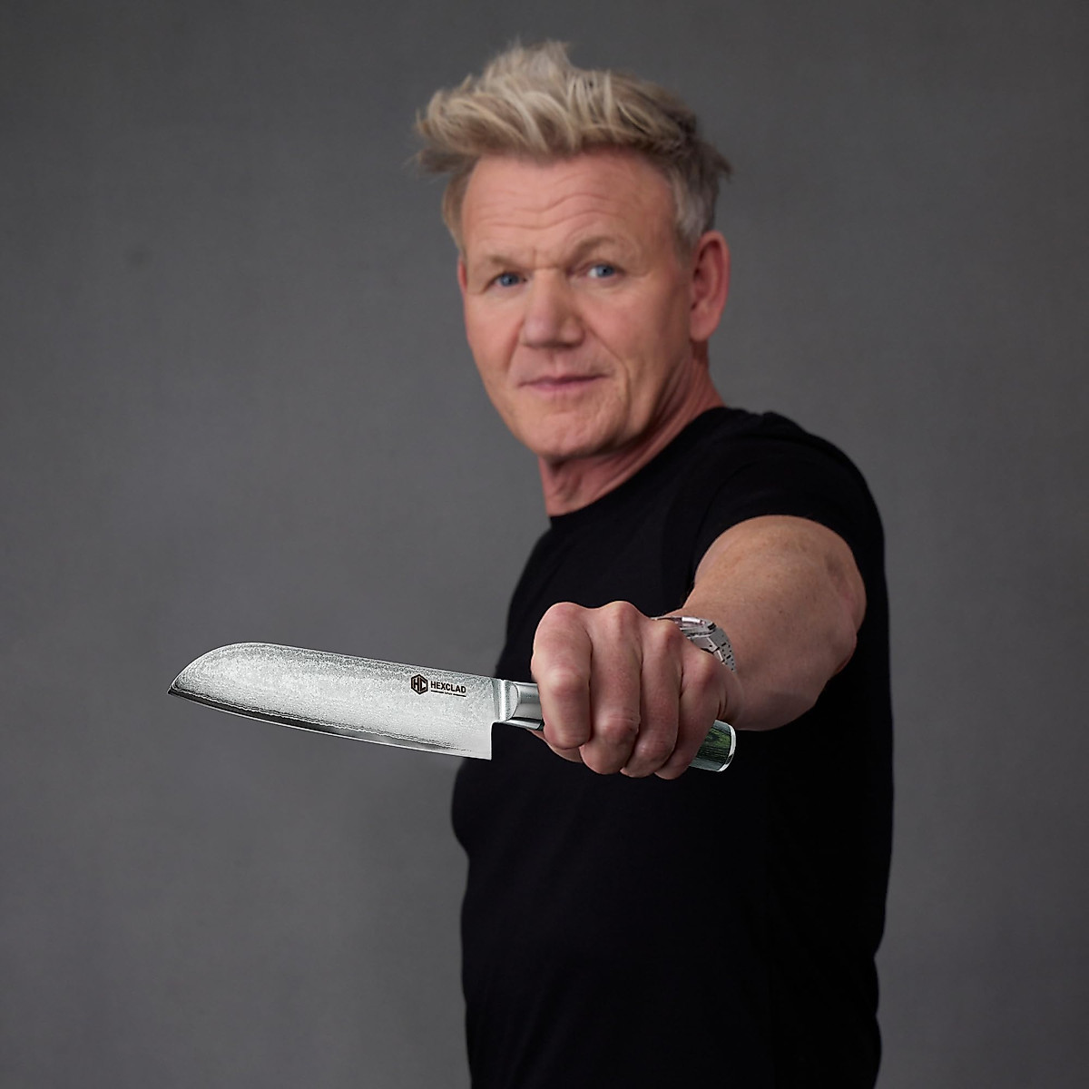 HexClad Santoku Knife, 7-Inch Japanese Damascus Stainless Steel Blade, Pakkawood Handle