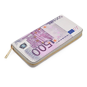 500 Euro Currency Money Bill Print PU Leather Zip Around Wallet