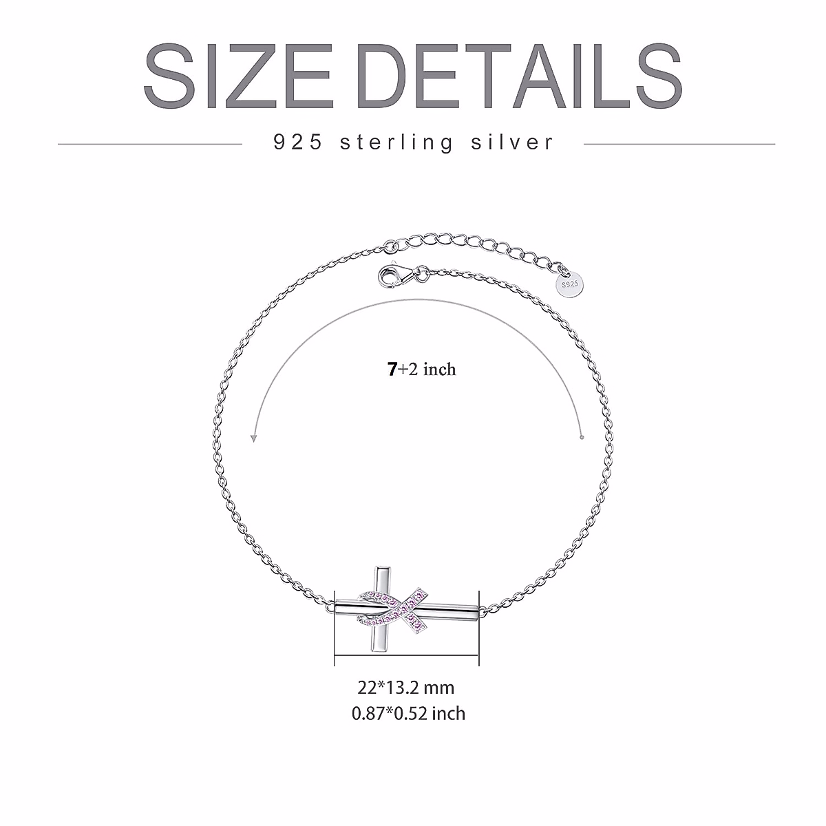 LEECCI 925 Sterling Silver Breast Cancer Awareness Bracelet Cross Pink Ribbon Bracelet Breast Cancer Survivor Gifts for Women