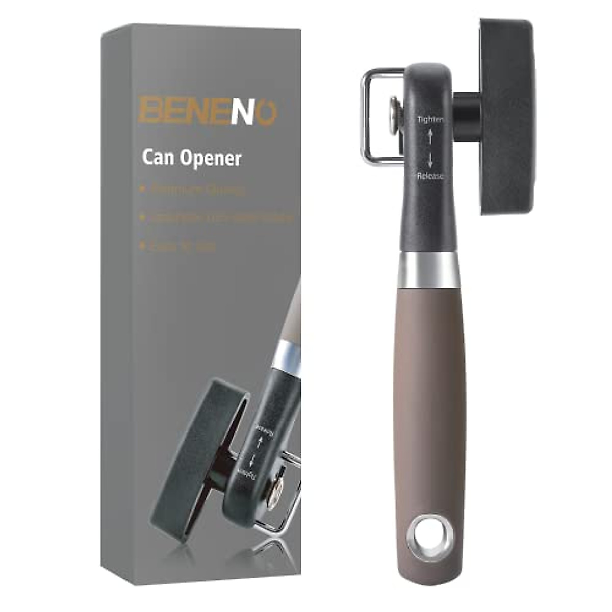 Can Opener Smooth Edge, Side Cut Can Opener Manual with Durable Sharp Blade, Safe Cut Manual Can Opener with Non-Slip Rubber Knob, Side Can Opener with Comfortable Grip Handle